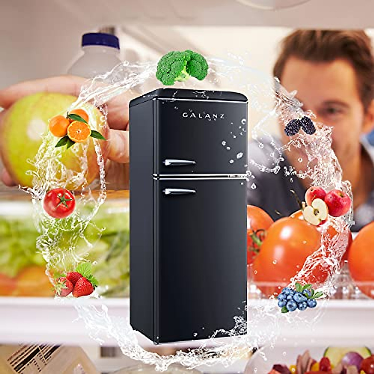 Galanz GLR46TBKER Retro Compact Refrigerator with Freezer Mini Fridge with Dual Door, Adjustable Mechanical Thermostat, 4.6 Cu Ft, Black