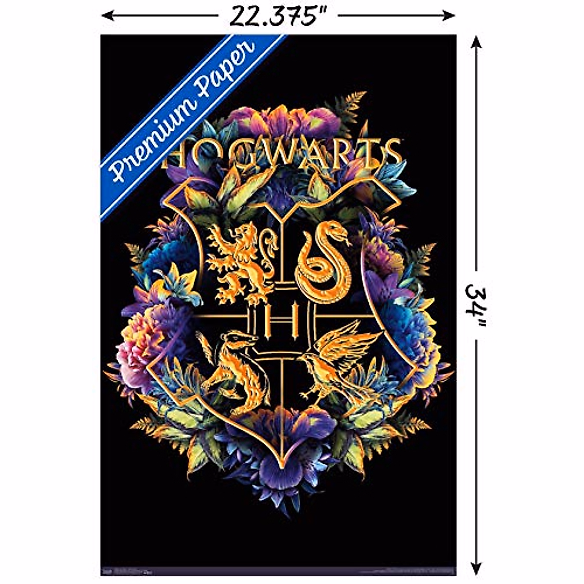 Trends International The Wizarding World: Harry Potter - Floral House Crests Wall Poster, 22.375" x 34", Premium Unframed Version