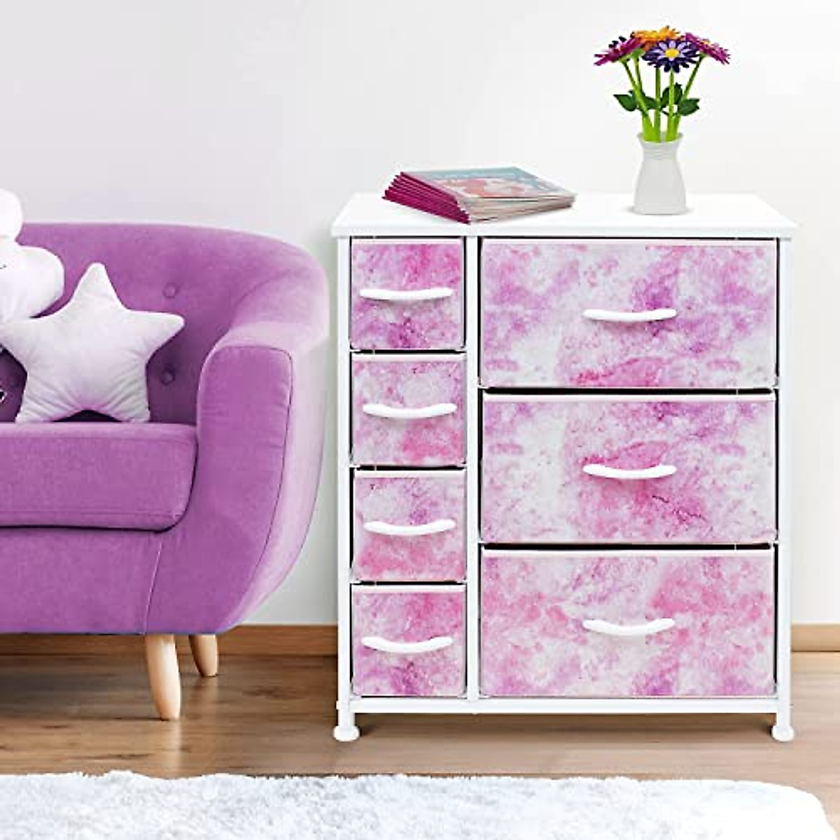 Sorbus Dresser Organizer,for Kids - Boys & Girls Bedroom Organization, Baby Dresser - Clothing Organizer, Storage Drawers for Toys - Steel Frame, Wood Top, Fabric, (7-Drawer, Pastel Tie-dye Pink)