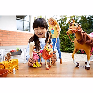 Barbie Playset and Chelsea Blonde Dolls, 2 Horses with Bobbling Heads and 15+ Toy Accessories That Include Corral Fencing, Feeding, Grooming, Nurturing and Horseback Riding Pieces