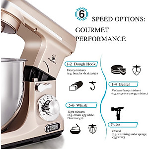 MURENKING Professional Stand Mixer, 6-Qt with Timer, MK37 500W 6-Speed Tilt-Head Food Electric Mixer Kitchen Machine,Plastic (Champagne)
