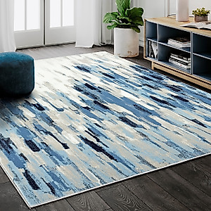 Abani Rugs Blue & Beige Abstract 7'9" X 10'2" Area Rug - Porto Collection Contemporary Style Accent Rug