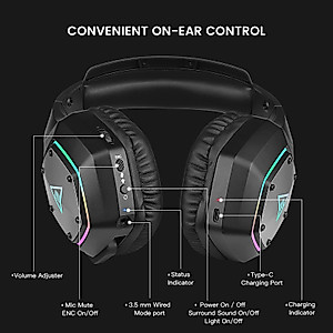 EKSA USB Wireless Headset for PC PS4 PS5-7.1 Surround Sound, Noise Cancelling Microphone, 36 Hour Battery, 2.4G USB Dongle, Game/Music Mode, Gaming Headphones for Computer, Laptop (E1000WT)