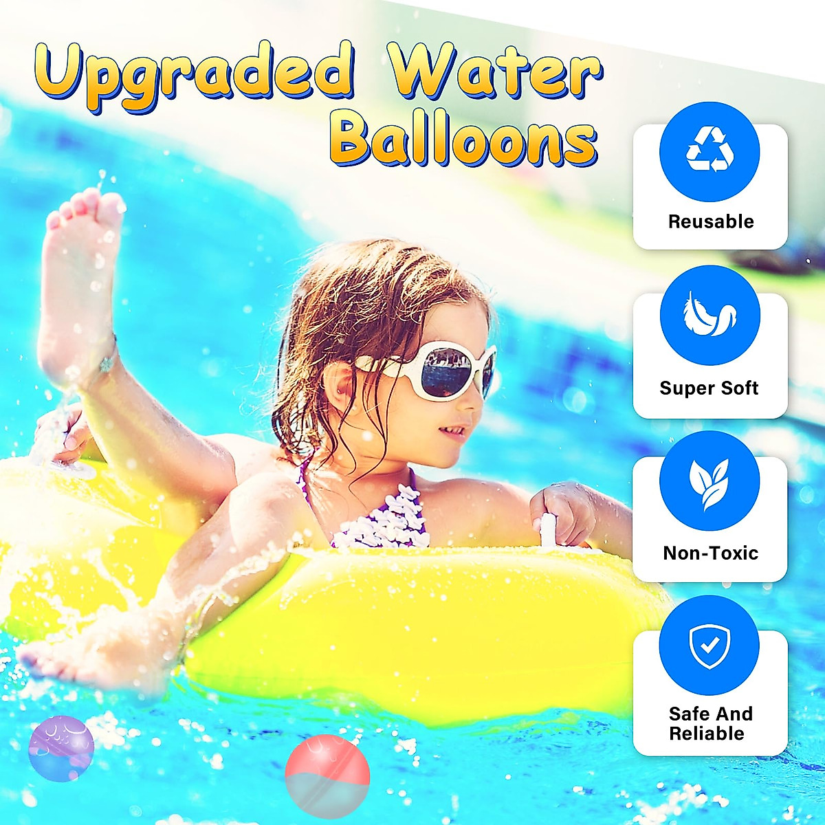 Reusable Water balloons, Self-Sealing Quick Fill Water Bomb for Boys & Girls, Silicone Refillable Water Balloons for Kids Adults Water Games Outside Summer Fun Party