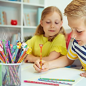 Ireer 60 Pcs Scented Pencils for Kids Animal Fruit Scent HB Graphite Pencils with 60 Pcs Cartoon Pencil Toppers Cute Pencil Cap Gift for School Office Classroom Party Reward Supplies (Bright Style)