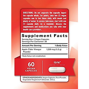 Nature's Truth Apple Cider Vinegar Vegan Capsules | 1200mg | 60 Veggie Pills | Extra Strength | Vegan, Non-GMO and Gluten Free Supplement