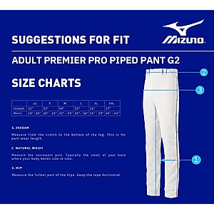 Mizuno Adult Men's Premier Pro Piped G2 Baseball Pant, White-Royal, Medium