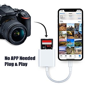 SD Card Reader for iPhone/iPad,PuavntView Micro SD Card Adapter,Memory SD Card Reader Trail Camera Viewer for iPhone iPad,Plug and Play