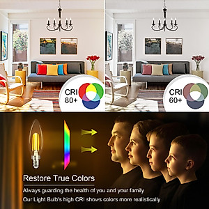 comzler E12 LED Candelabra Bulb Dimmable, Chandelier Light Bulb 4000K Neutral White,40W Equivalent,Type B Ceiling Fan Bulbs,C35 B11 Edison Filament Candle Bulbs Candle Lights,400LM,Pack of 6