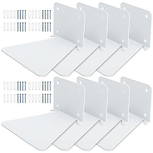 RealPlus 8pcs Invisible Floating Bookshelf for Wall Iron Floating Book Shelves Heavy Duty Book Organizer, White