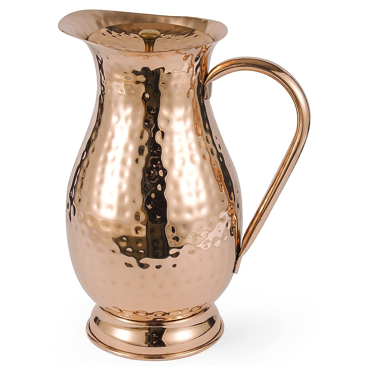 Copper Pitcher with a Lid | Large Size Solid Copper Handcrafted Copper Hammered Jug | Capacity 70 Oz/2000ml | Pure Copper Water Carafe For Home, Hotels & Gifting