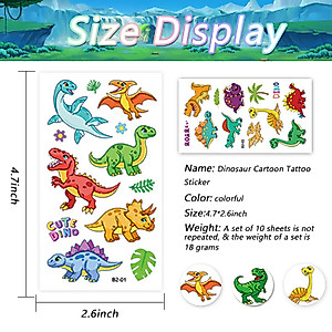 10 Sheets(120PCS) Dinosaur Temporary Tattoos for Kids Cartoon Fake Tattoo Stickers Cute Dinosaur Egg Tree Leaf Design Waterproof Body Art Tattoo Sticker for Kids Birthday Party Decoration Supplies