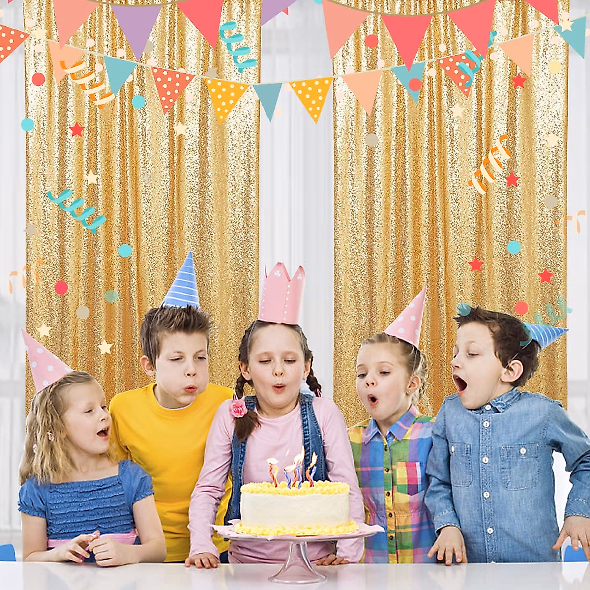 Poise3EHome Gold Sequin Backdrop Curtains, 4 Panels Gold Sequin Backdrop, 2FTx8FT Sequin Curtains for Party Wedding Sequence Backdrop