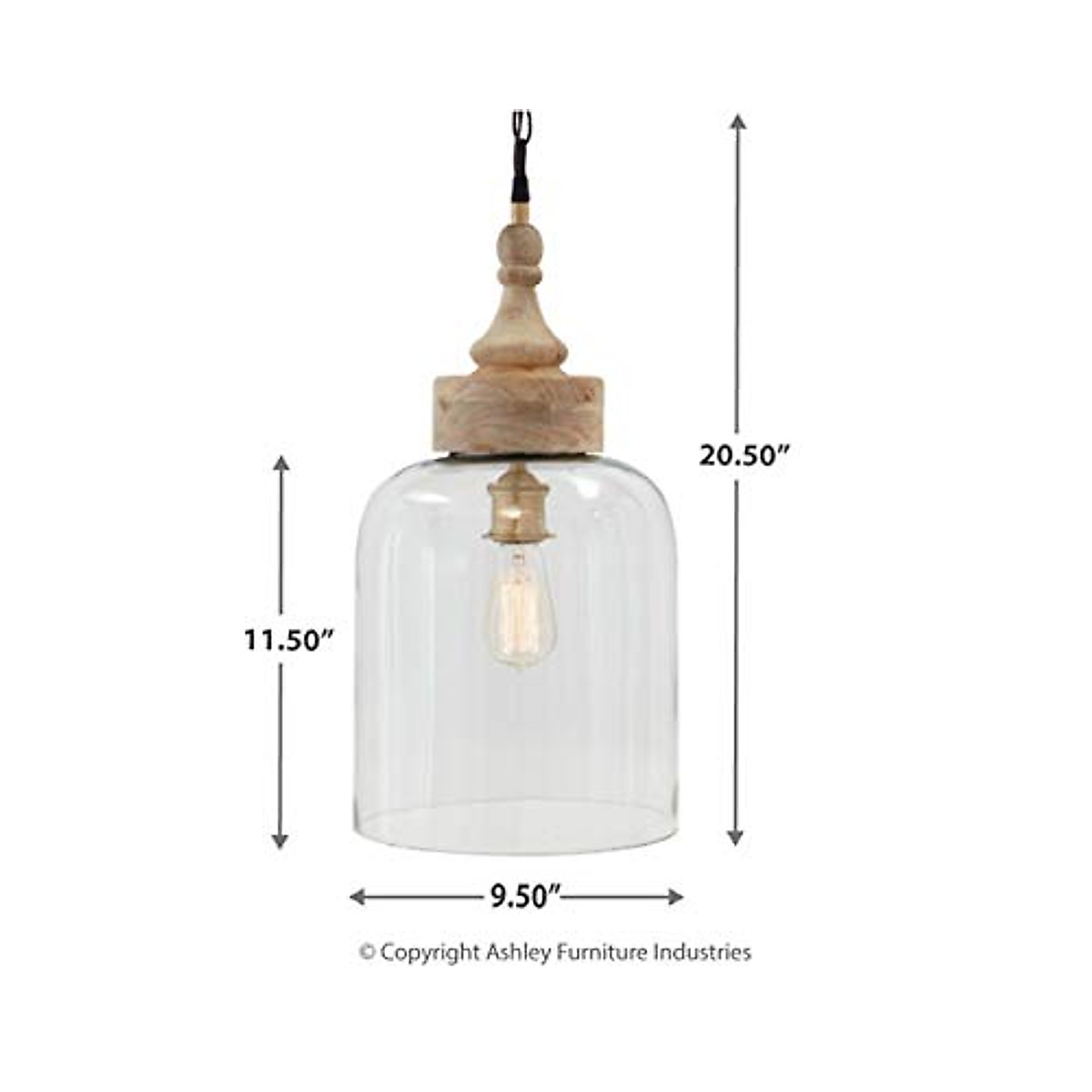 Signature Design by Ashley Faiz Rustic 20.5" Natural Wood & Glass Pendant Light, Brown & Clear