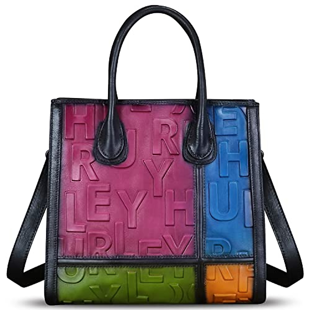 Genuine Leather Satchel for Women Embossed Leather Handbag Top Handle Handbags Handmade Purse Crossbody Work Tote Bag (Multicolor1)