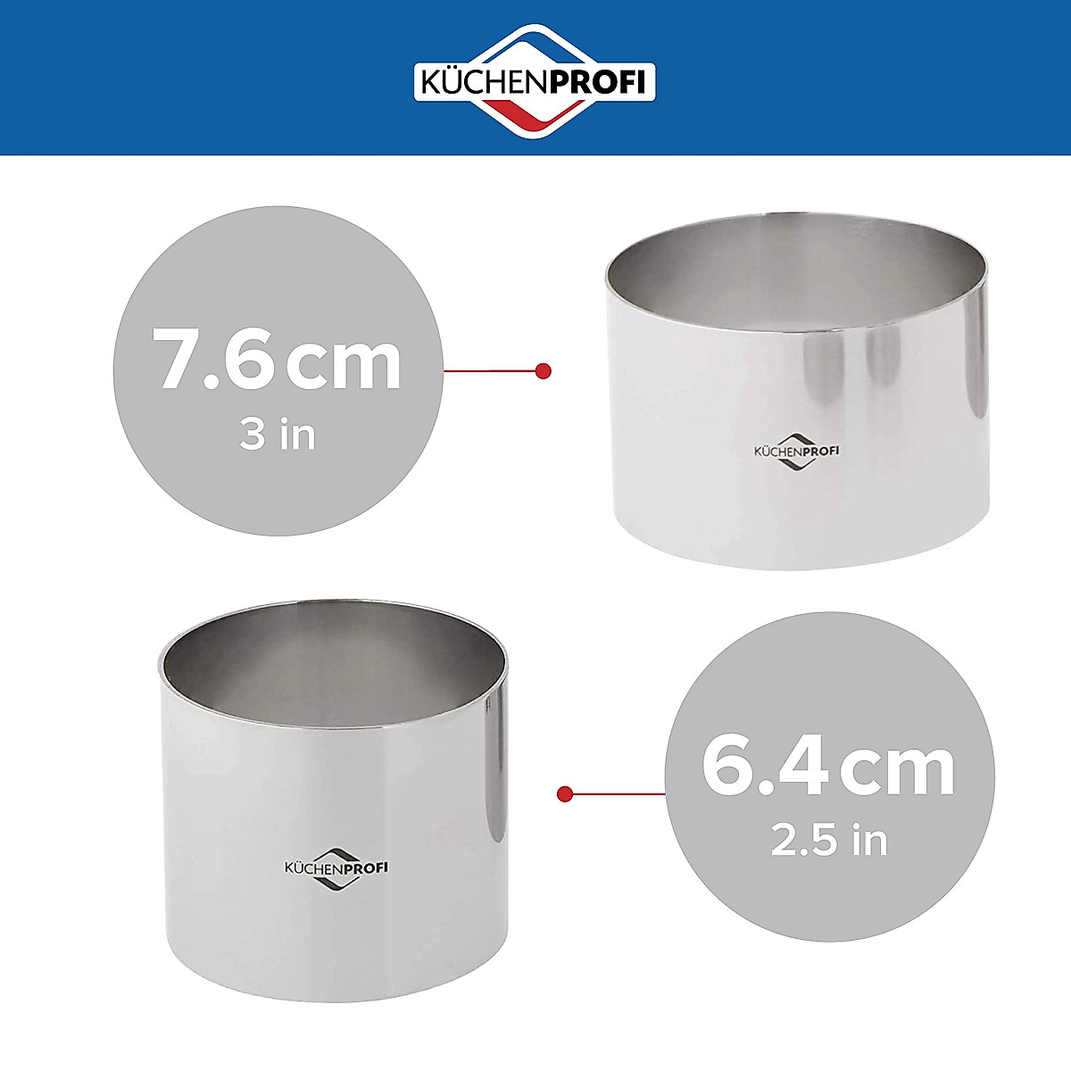 Küchenprofi Stainless Steel Cooking Rings, Set of 4 Forming Ring Molds, 2.5 Inches and 3 Inches