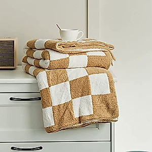 Throw Blankets Barefoot Checkerboard Gingham Warm Cozy Microfiber Reversible for Home Decor Bed Couch-Machine Washable (Burnt Orange,51"x63")