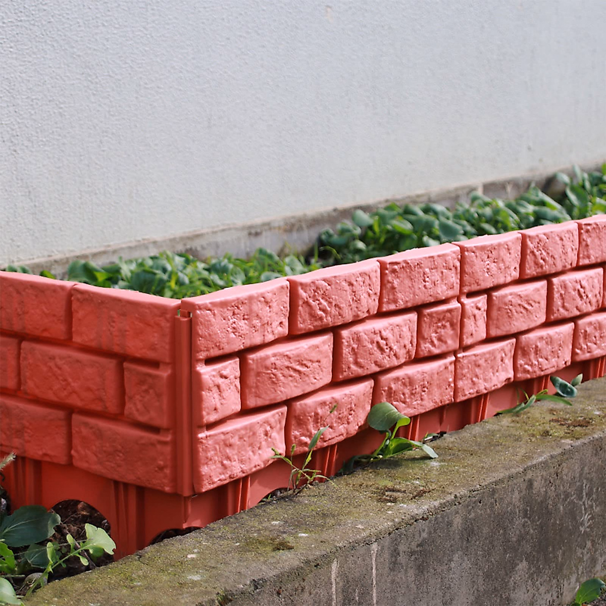 JYCAR 4PCS Garden Plastic Fence Edging, Imitation Stone Effect Flower Bed Edging Plant Border Imitation Stone Brick for Gray