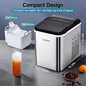 EUHOMY Nugget Ice Maker Countertop, Ready in 8 Mins, 35lbs/24H, Self-Cleaning, Portable Ice Makers Machine with Ice Scoop & Basket, Sonic Ice Maker with Chewable Pellet Ice for Home/Party/RV/Camping
