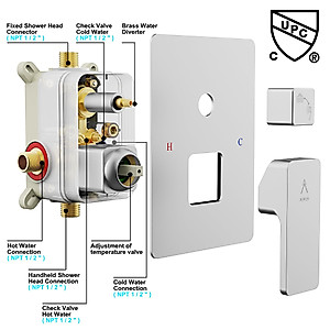 Shower System Modern Rain 12 inches Brass Shower Faucet Set With Valve and Diverter Shower Mixer With Handheld High Pressure Square Rainfall Shower Rough-in Valve (12‘’, Brushed Nickel)
