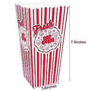 25PCS Popcorn Boxes,46 Oz Striped Popcorn Container,Open-Top Popcorn Boxes Container Holder,Greaseproof Paper Popcorn Box Red and White,Reusable Retro Popcorn Buckets for Movie Carnival Home Theater