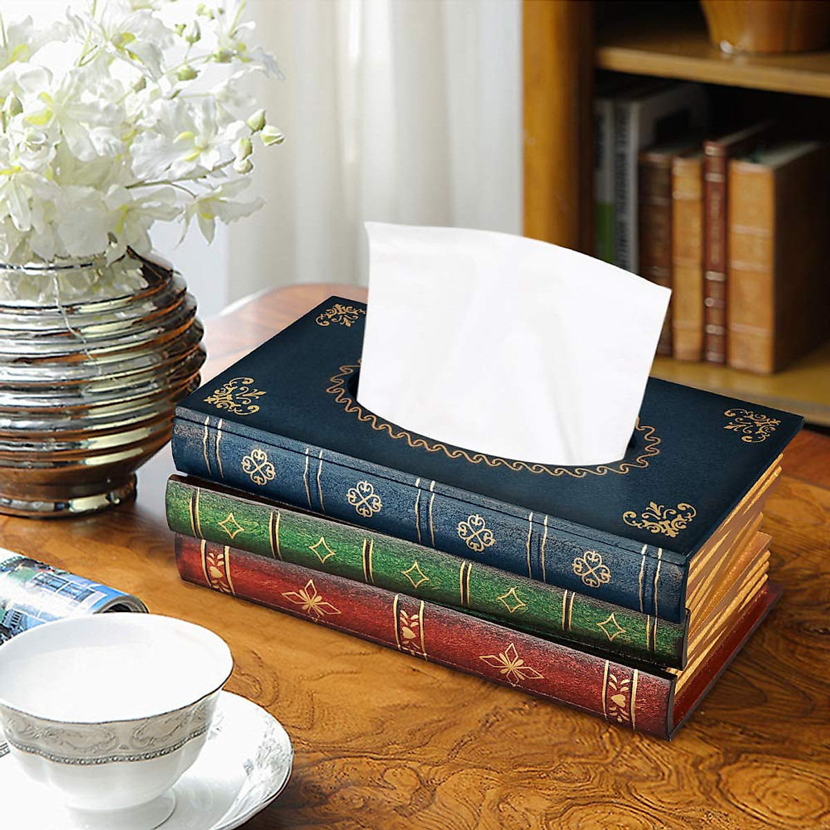 NiHome Tissue Box Cover Rectangular,Wood Box Rustic Tissue Holder Ideal for Bathroom Nightstand Office Car, Blue Top