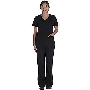 Vital Threads Womens Scrubs Set V-Neck Top & Drawstring Pant, VT512C, L, Black