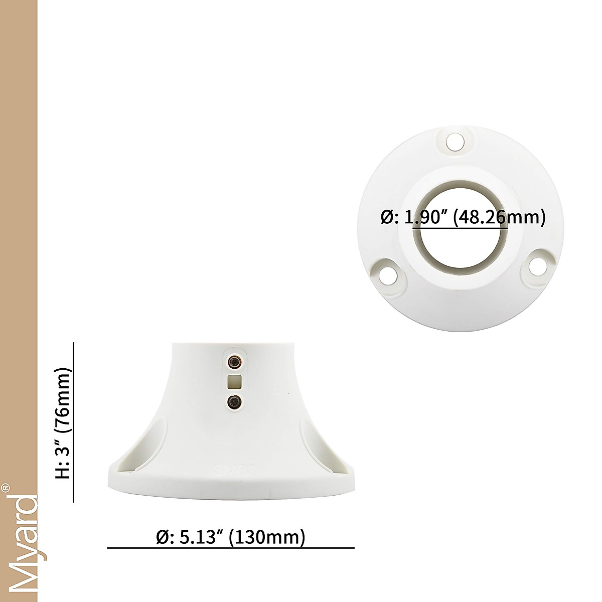 SMB3 Myard 3" Surface Mount Base Anchor Flange for 1.9" Swimming Pool Rail Handrail Ladder to Concrete or Wood Deck (Ivory White, 1-Pack)