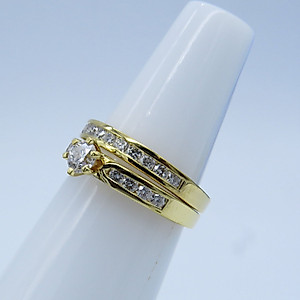 Dazzlingrock Collection 1.00 Carat (Cttw) 18K Round Diamond Women Engagement Ring Set 1 CT, Yellow Gold, Size 7