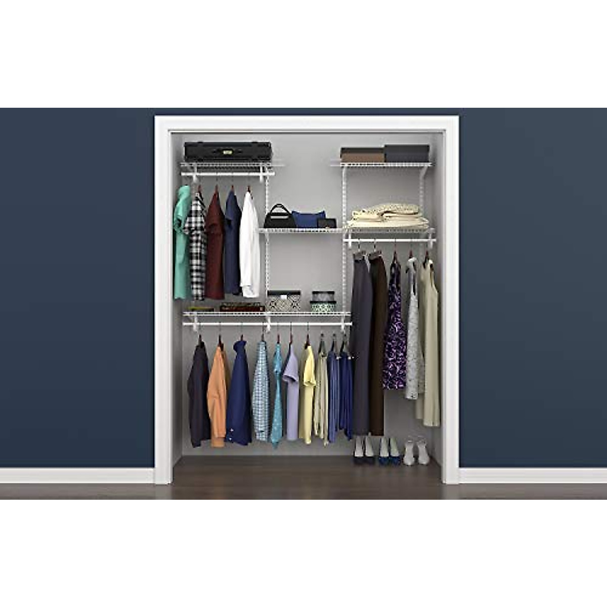 ClosetMaid ShelfTrack Wire Closet Organizer System, Adjustable from 4 to 6 Ft., With Shelves, Clothes Rods, Hardware, Durable Steel, White