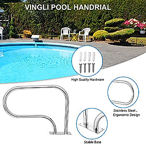 VINGLI 2PCS Swimming Dual Pool Hand Rail, Stainless Steel 3-Bend Pool Stair for Inground Pool with Quick Mount Brace Plate 32x22.5''