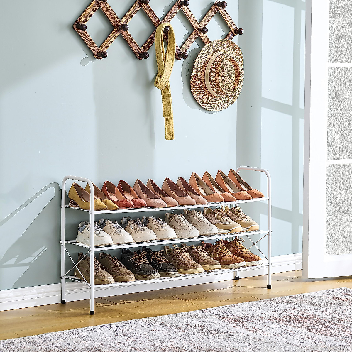 Hoctieon 3 Tier Durable Mesh Style Shoe Rack, Entryway Shoe Shelf, Shoe Rack FreeStanding, Shoe Storage Organizer, Shoe Rack for Closet, White