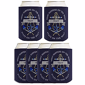 Customized Boating Can Coolies Your Boat Name Custom Sailing Gift Boating Birthday Party Supplies Custom Image Coolie 6 Pack Can Coolie Drink Coolers Coolies Navy