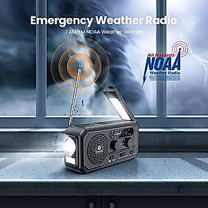 Emergency Radio, TENROOP Upgraded 5000mAh Solar Hand Crank Weather Radio for Hurricane, 4-Way Powered AM/FM/NOAA Weather Alert Portable Radio with Flashlight, Reading Lamp, Power Bank, SOS Alarm-Black