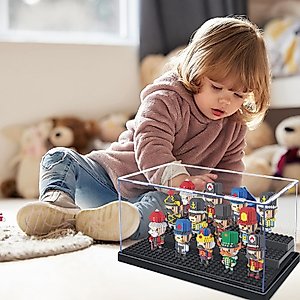KKU Display Case for Minifigure Action Figures Blocks, Acrylic Minifigure Display Case Box Storage with 3 Movable Steps Gift for Kids Adults (Black, 1 Pack)