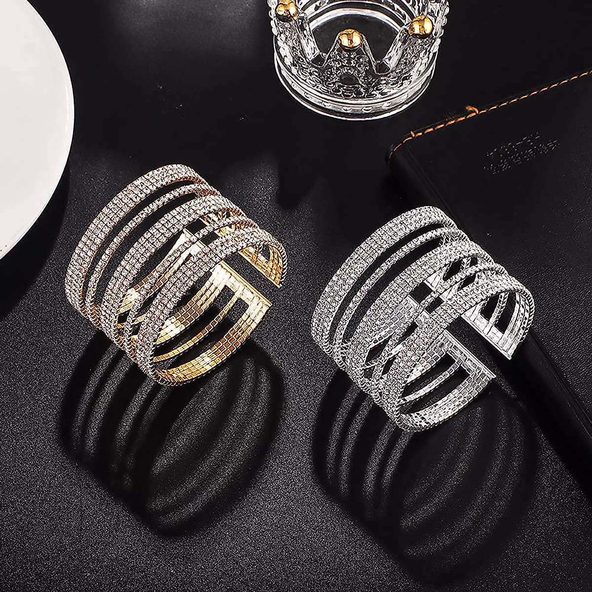 Jojomina Multilayer Sparkling Rhinestone Cuff Bracelet For Women 11 Layers for Women,Crystal Bangle Strand Wrap Bracelet for Party Prom Wedding