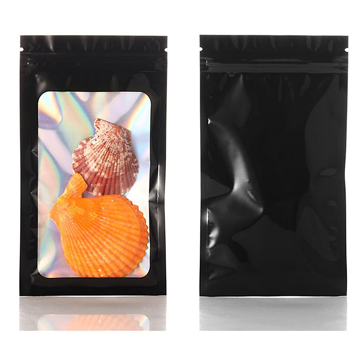 100 Pieces Smell Proof Bags Holographic Piecesaging Bags Storage Bag with Clear Window for Food Storage (Black Color, 5.5x7.9 Inch)