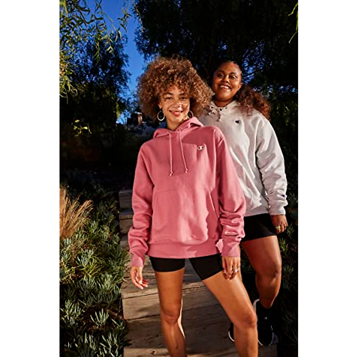 Champion, Reverse Weave Oversized Hoodie, Heavyweight Fleece Sweatshirt for Women, Black Left Chest C, Medium