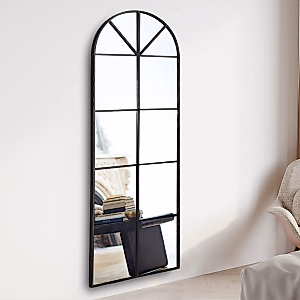 OGCAU Arched Full Length Mirror 65"x22", Floor Mirror Full Length, Full Body Mirror, Wall Mirror Full Length, Arched Wall Mirror for Bedroom, Dressing Room, No Stand, Iron Frame - Black