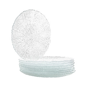 Vikko Salad Plate, Set of 6 Glass Plates, 8.5 Inch Dessert, Salad, Appetizer Plate, Elegant Textured Glass Design, Stackable Plates, Dishwasher Safe