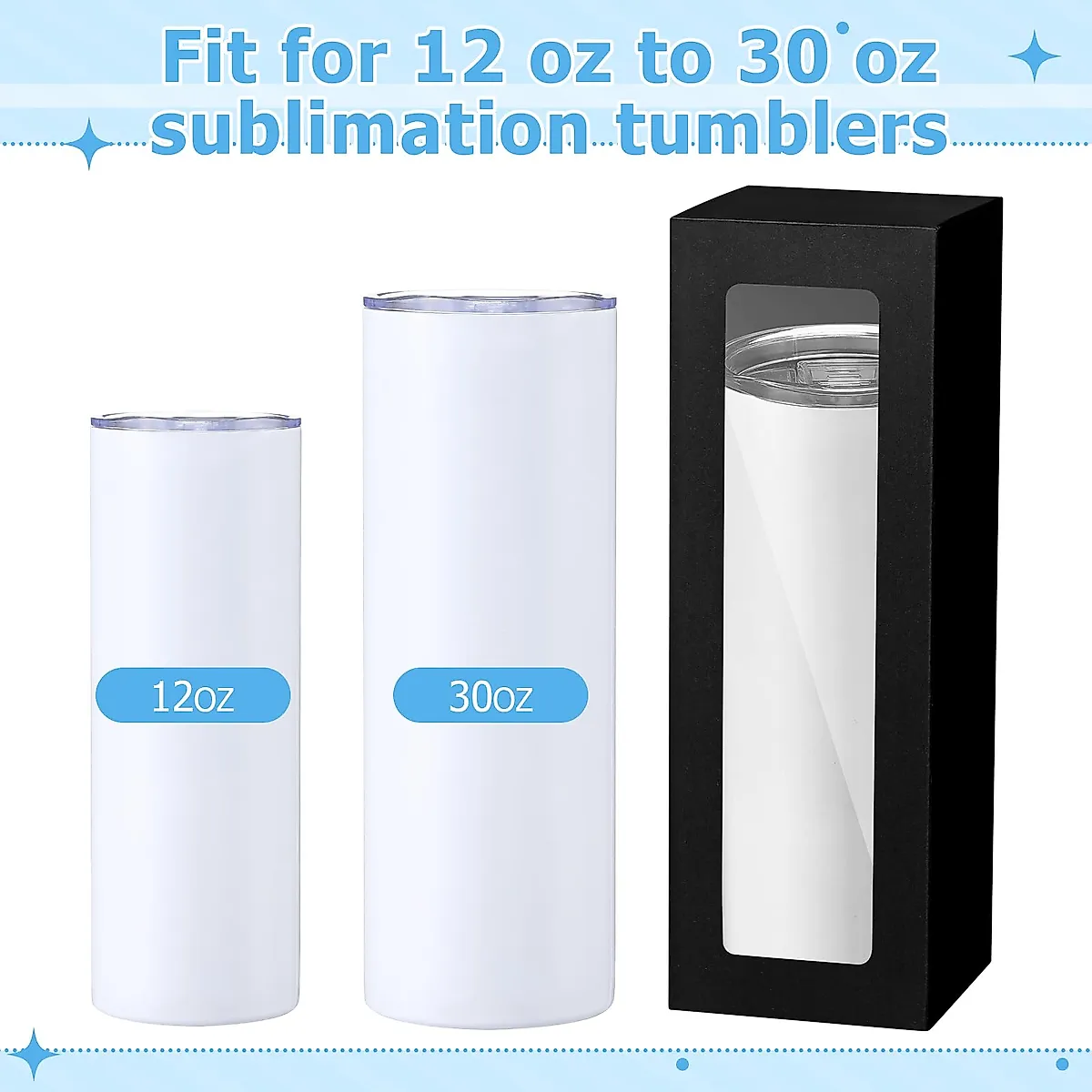 Perkoop 60 Pcs Gift Boxes for Sublimation Tumbler Transparent Tumblers Boxes Exhibition Box with Window for 12oz 20oz 30oz Heat Press Sublimation Blanks Skinny Tumbler Gift Wrapping(Black)