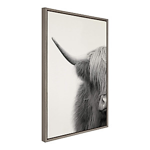 Kate and Laurel Sylvie Hey Dude Highland Cow Crop Linen Textured Framed Canvas Wall Art by The Creative Bunch Studio, 23x33 Gray, Chic Animal Art for Wall