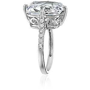 Amazon Essentials Platinum plated sterling silver Celebrity "Kim" Engagement Ring made with Infinite Elements Cubic Zirconia Accents Ring, Size 8, (previously Amazon Collection)