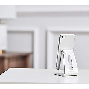Amazon Basics Adjustable Aluminum Cell Phone Desk Stand for iPhone and Android, Silver