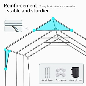 ADVANCE OUTDOOR 12x20 ft Heavy Duty Carport Car Canopy Garage Boat Shelter Party Tent, Adjustable Peak Height from 9.5ft to 11ft, Silver Gray