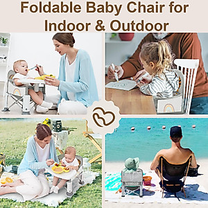 Baby Travel Booster Seat with Double Tray, BabyBond Upgraded Toddler Portable Baby Chair, Booster Seat for Dining Table, Stable and Foldable Booster Baby Chair for Indoor/Outdoor (Grey Lion)