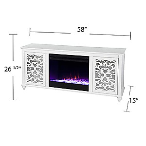SEI Furniture Maldina Electric Fireplace TV Stand for TVs up to 56 Inches with Color Changing LED Flame, White