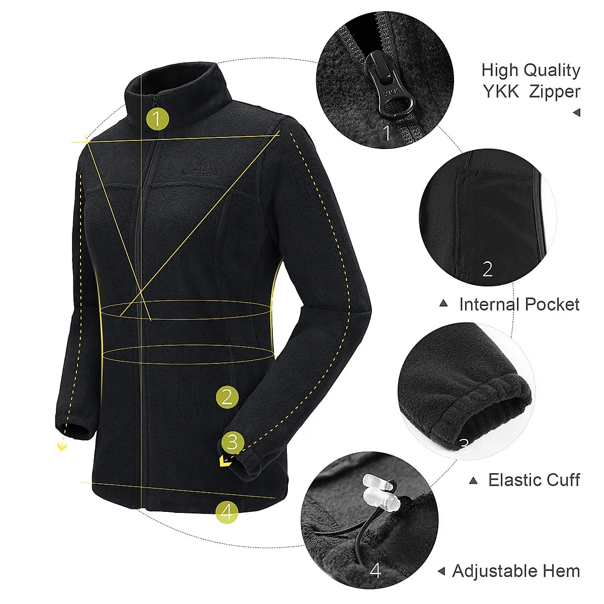 CAMEL CROWN Women Full Zip Fleece Jackets with Pockets Soft Polar Fleece Coat Jacket Sweater for Spring Outdoor New Black S