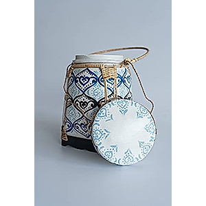 Siam Sawadee White Weaved Bamboo Rice Basket, Hand Woven Thai Rattan Jar, Handcrafted Traditional Household Wicker Container, Moroccan Pattern Painted, Handmade in Thailand, 7x12 inches