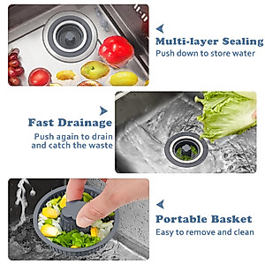 Upgraded 3 in 1 Kitchen Sink Drain Strainer & Stopper Kit, SUS304 Stainless Steel Pop-up Kitchen Drain Stopper with Strainer Basket, Fast Drainage Kitchen Sink Plug for Standard 3-1/2 Inch Drain